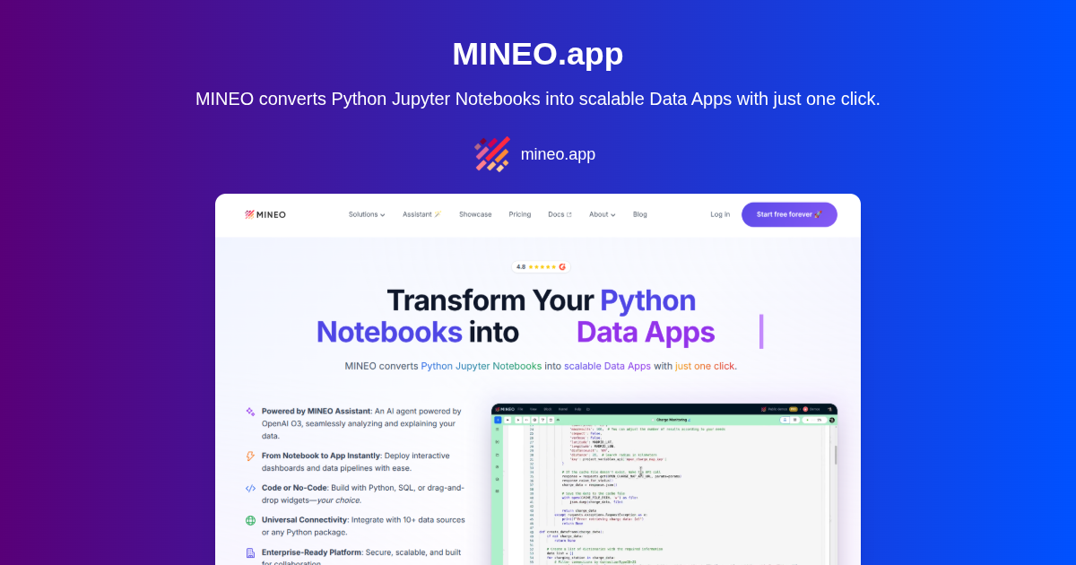 Experiment. Build. Deploy. Any Python Framework | MINEO Platform